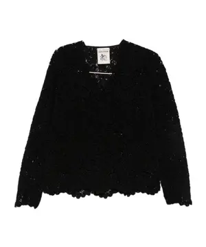 SEMICOUTURE Lace V-neck Knit Top