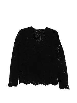 SEMICOUTURE Lace V-neck Knit Top