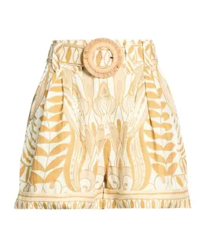 Farm Rio Printed Cotton Linen Shorts With Belt