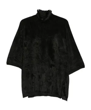 SEMICOUTURE Short-sleeved Knit Top - Black
