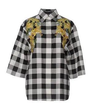 Dolce & Gabbana Checked Embroidered 3/4 Sleeve Shirt