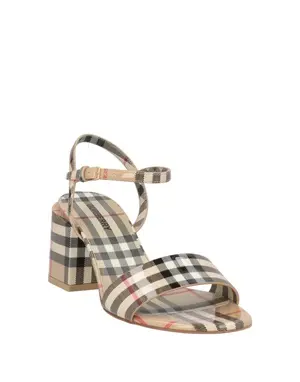 Burberry Printed Leather High-heeled Sandals With Buckle Strap