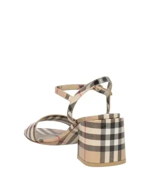 Burberry Printed Leather High-heeled Sandals With Buckle Strap