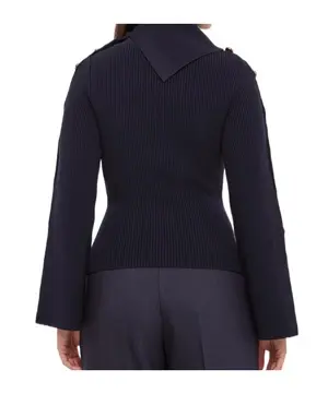 Elisabetta Franchi Ribbed Knit High-neck Sweater With Button Details - Blue