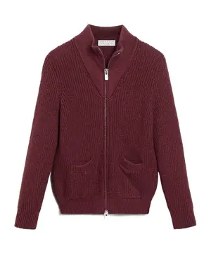 Brunello Cucinelli Malfilé Cotton High-neck Cardigan With Zipper - Deep Fuchsia