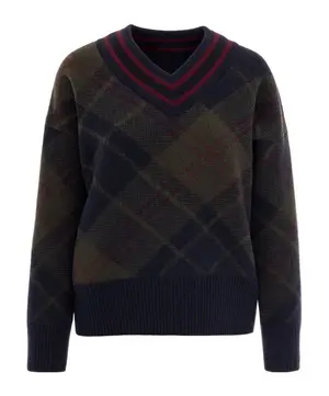 Barbour Shae V-neck Tartan Jumper - Black