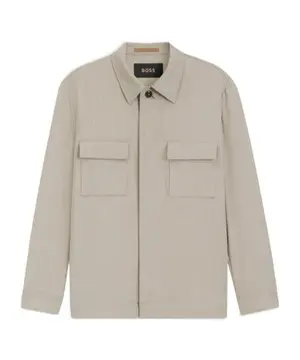 Hugo Boss Relaxed-fit Overshirt In A Wool Blend - Light Beige