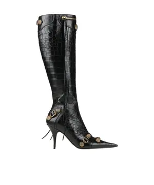 Balenciaga Knee High Pointed Toe Buckled Leather Boots