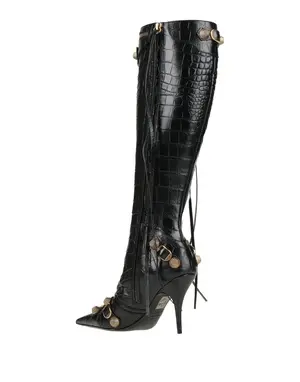 Balenciaga Knee High Pointed Toe Buckled Leather Boots