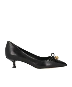 Tory Burch Pointed-toe Leather High Heels With Bow Detailing - Black