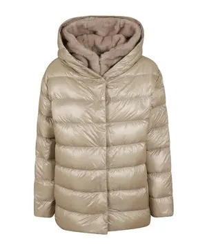 Herno Hooded Faux Fur Down Jacket - Beige