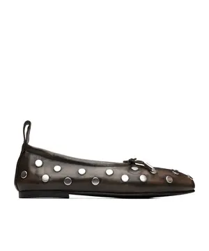 ALOHAS Rosalind Stud-embellished Leather Ballet Flats - Brown