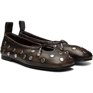ALOHAS Rosalind Stud-embellished Leather Ballet Flats - Brown