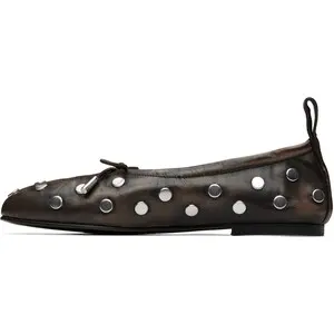 ALOHAS Rosalind Stud-embellished Leather Ballet Flats - Brown