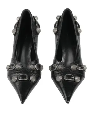 Balenciaga Pointed-toe Leather High Heels With Rivets And Metal Buckles