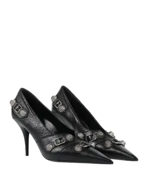Balenciaga Pointed-toe Leather High Heels With Rivets And Metal Buckles