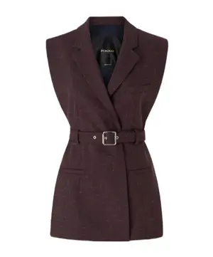 Pinko Belted Sleeveless Blazer Jacket - Red