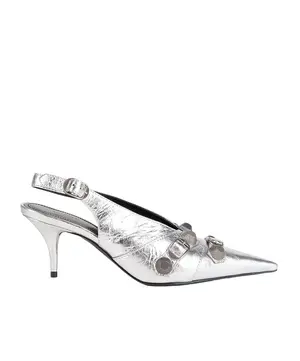Balenciaga Metallic Pointed-toe Slingback Heels - Silver