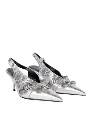 Balenciaga Metallic Pointed-toe Slingback Heels - Silver