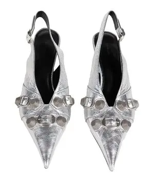 Balenciaga Metallic Pointed-toe Slingback Heels - Silver