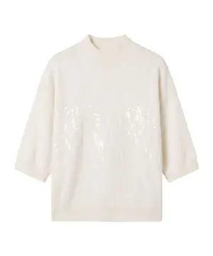 Peserico Sequin-embellished Short-sleeve Sweater - Comet White