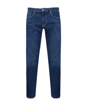 Emporio Armani Logo Detailed Straight Leg Jeans - Blue