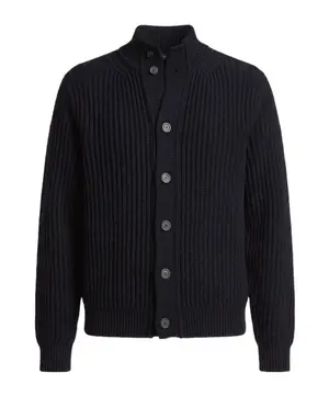 Peserico High Neck Button-front Long Sleeve Knit Top - Black