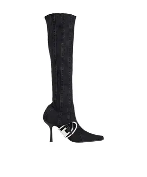 DIESEL® Denim Knee-high Boots With Appliqués - Black