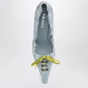 Prada Embellished Satin Pumps With Lace-up Detail - Light Blue