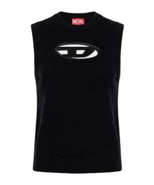 DIESEL® Sleeveless Knitted Sweater With Appliqués - Black