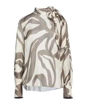 Brunello Cucinelli Twotone Bow Satin Shirt - White