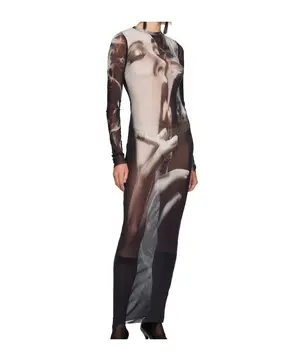JEAN PAUL GAULTIER Printed Long Sleeve Maxi Dress - Black