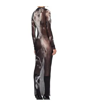 JEAN PAUL GAULTIER Printed Long Sleeve Maxi Dress - Black