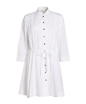 Tory Burch Solid Color Poplin Shirtdress With Mandarin Collar And Drawstring Waist