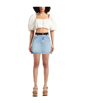 Marni Flared Denim Skirt With Velvet Trims