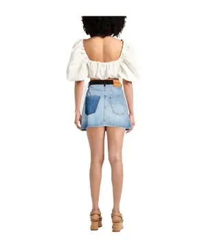 Marni Flared Denim Skirt With Velvet Trims