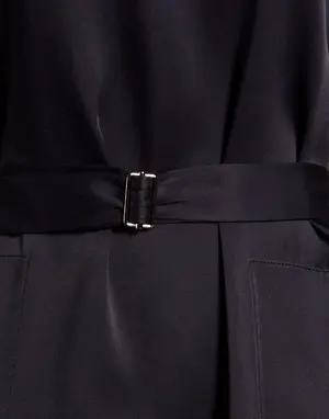 Brunello Cucinelli Belted Satin Crewneck Dress