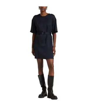 Brunello Cucinelli Belted Satin Crewneck Dress