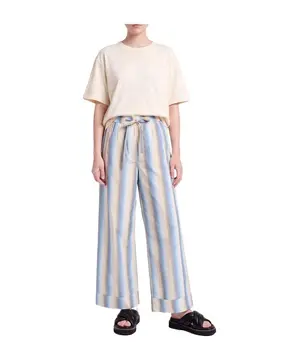 GANNI Striped Cotton Sleep Pants - Blue