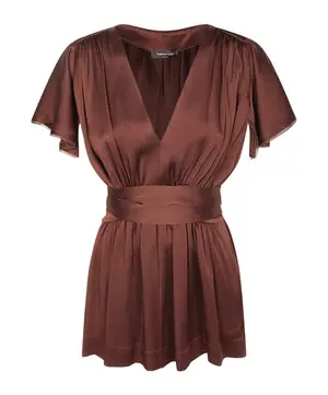 Fabiana Filippi Tie-neck V-neck Blouse - Brown