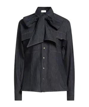 Brunello Cucinelli Darkwash Denim Shirt With Embellished Bow Detail