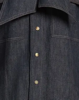 Brunello Cucinelli Darkwash Denim Shirt With Embellished Bow Detail