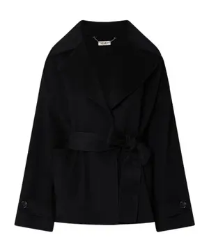 Liu Jo Cropped Wool Coat With Belted Waist - Black