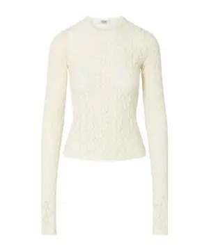 Liu Jo Long Sleeved Crewneck Lace Top - Cream