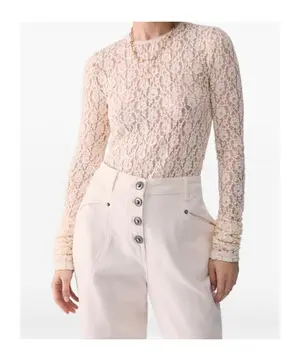 Liu Jo Long Sleeved Crewneck Lace Top - Cream