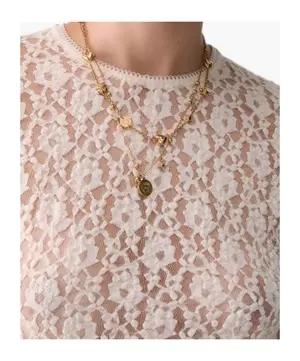 Liu Jo Long Sleeved Crewneck Lace Top - Cream