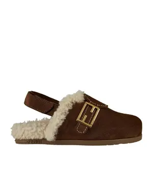 Fendi Wool Slippers With Shearling Lining