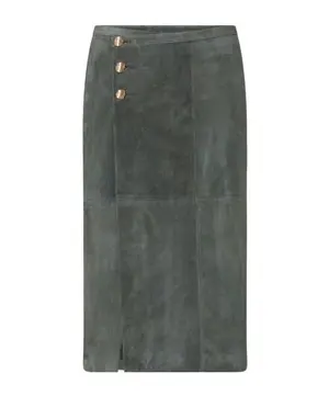 Liu Jo Long Suede Wrap Skirt With Button Detail - Sage Green