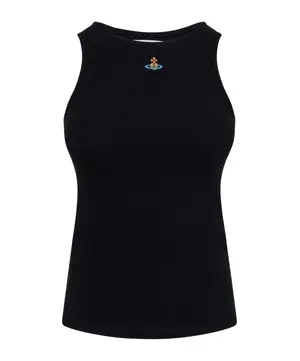 VIVIENNE WESTWOOD Ribbed Cotton Vest With Embroidered Logo - Black