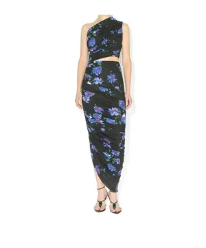 Alaïa Printed One-shoulder Cutout Midi Dress - Black/blue
